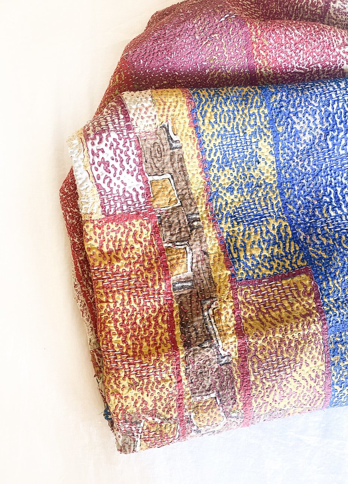 Vintage Kantha Quilt - Blue/Rust | Garmentory