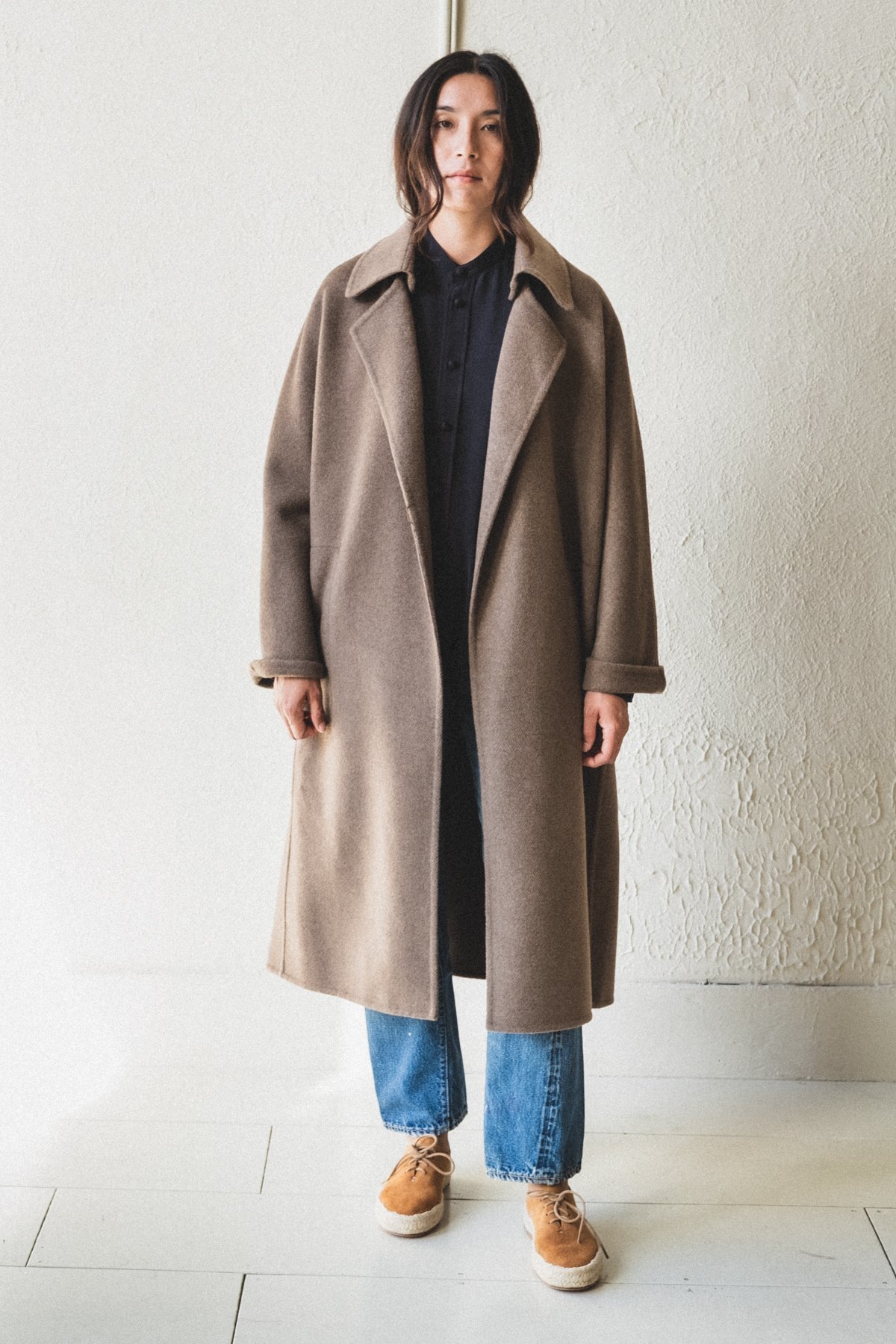 LONG COAT IN UNDYED BROWN YAK WOOL | Garmentory
