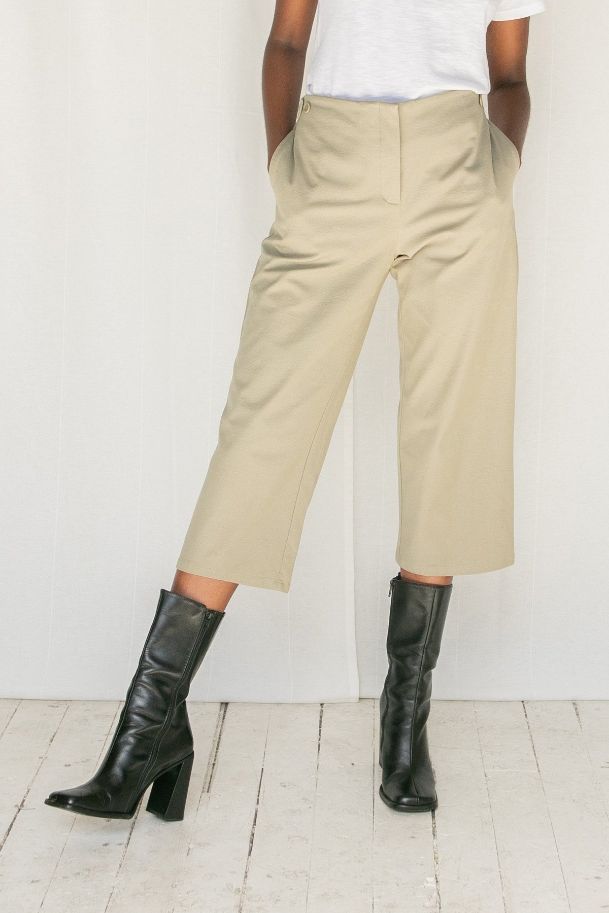 vintage Wide Leg Cropped Stretch Pant - Ecru | Garmentory