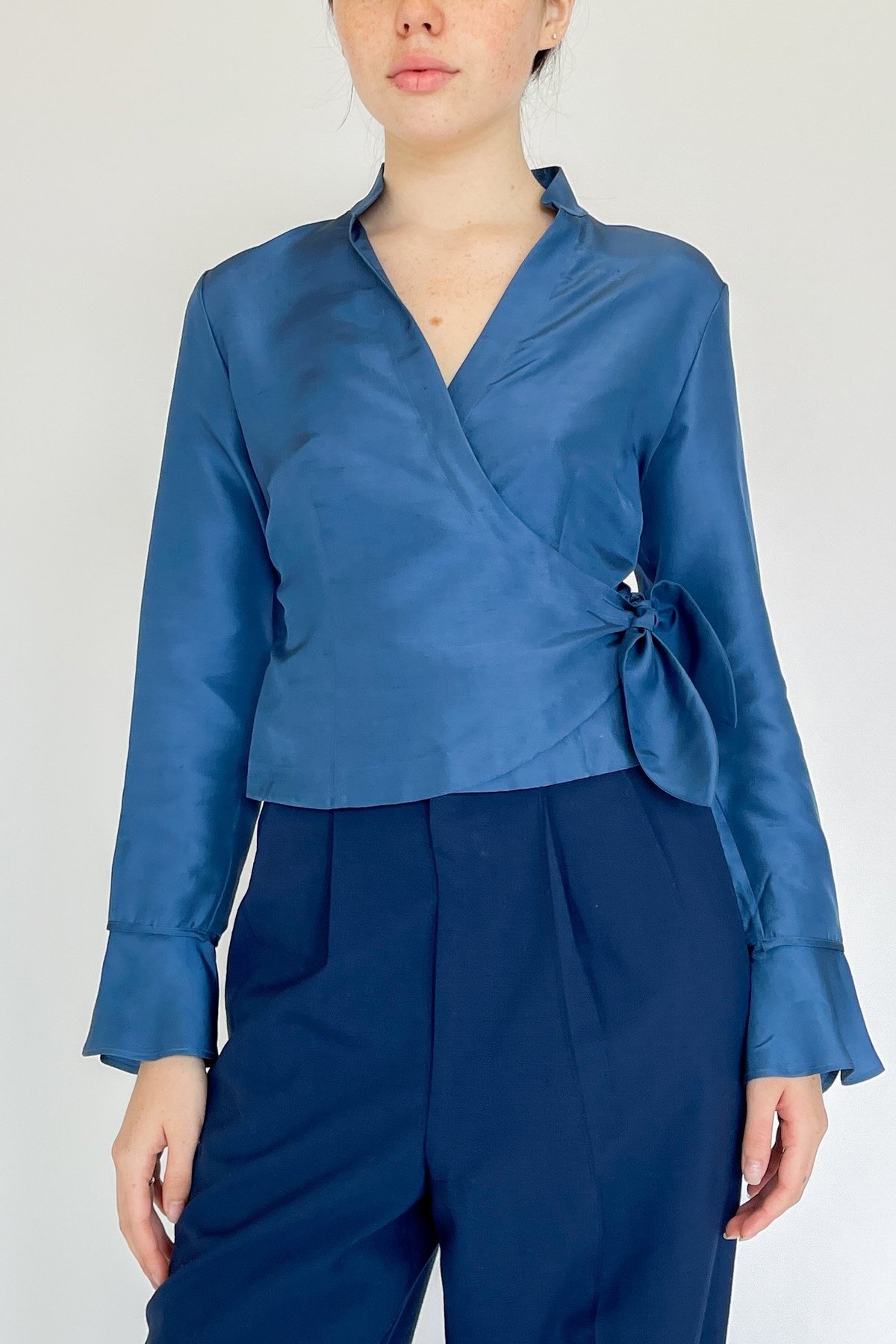Vintage Silk Wrap Top - Cerulean | Garmentory