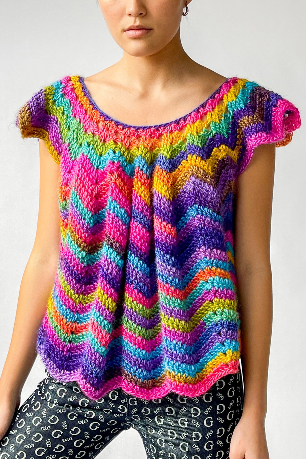 Vintage Crochet Ruffle Top - Rainbow | Garmentory