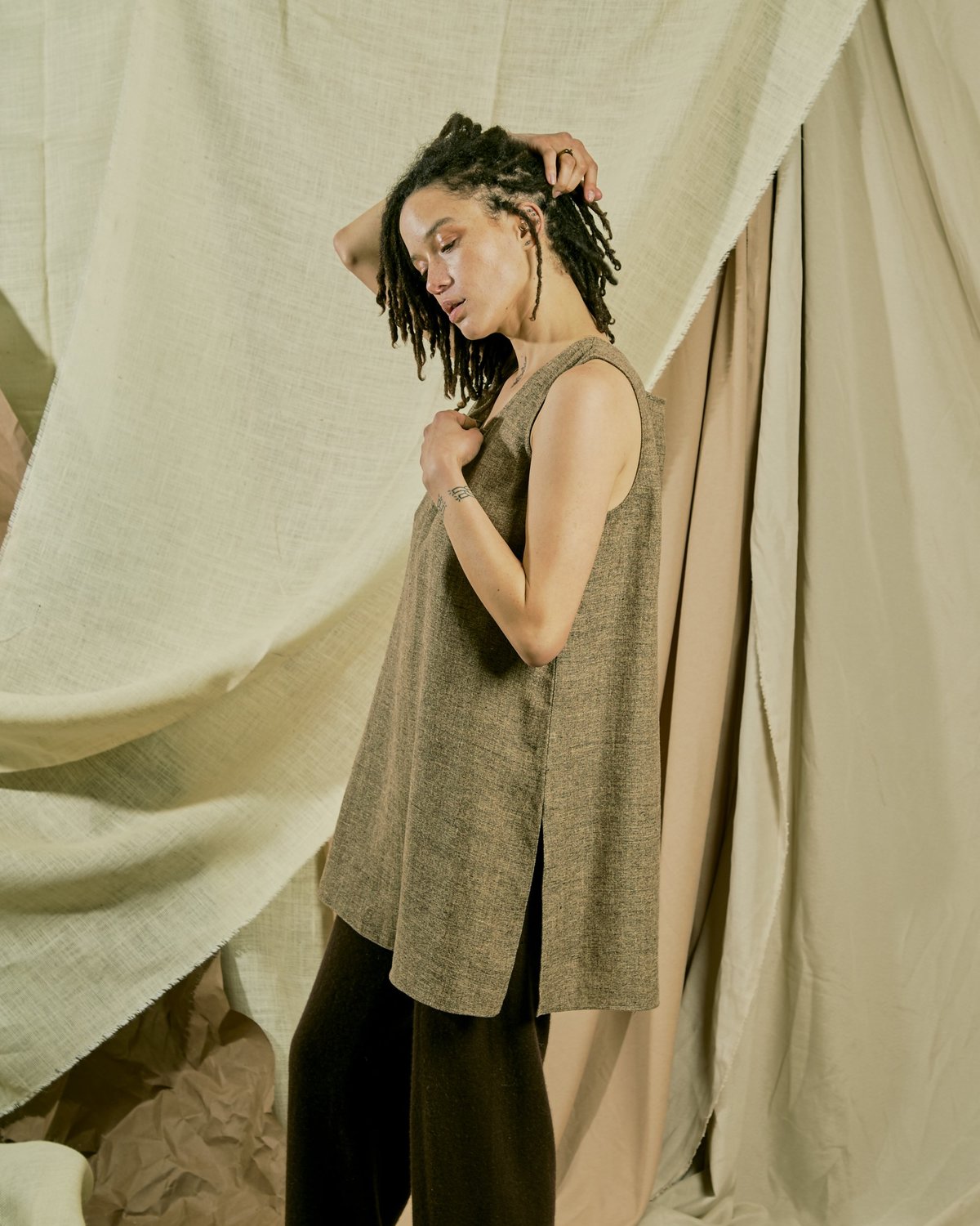 Vintage Oversized Linen Tank - Heathered Brown | Garmentory