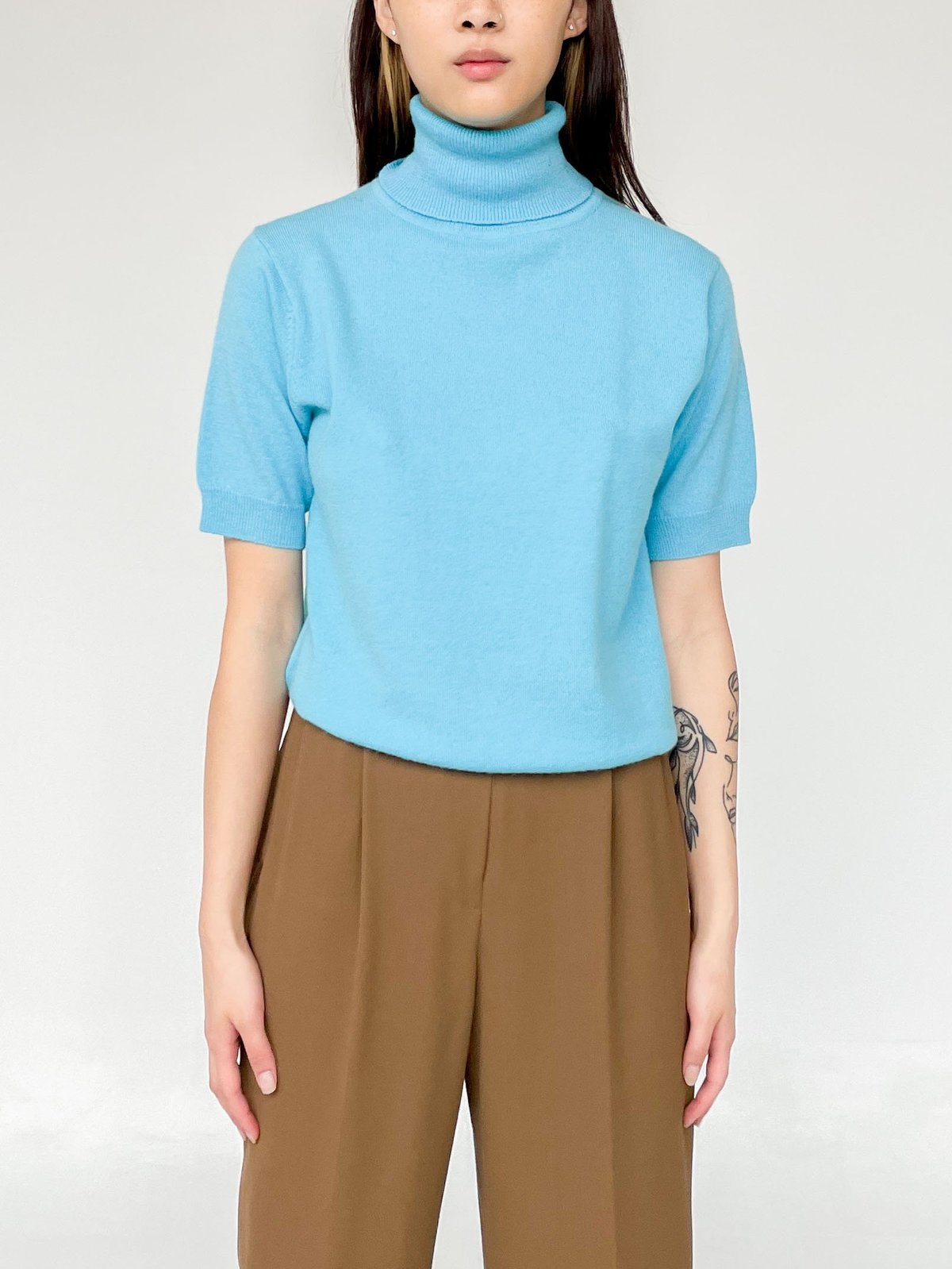 Vintage Short Sleeve Wool Turtleneck - BLUE | Garmentory