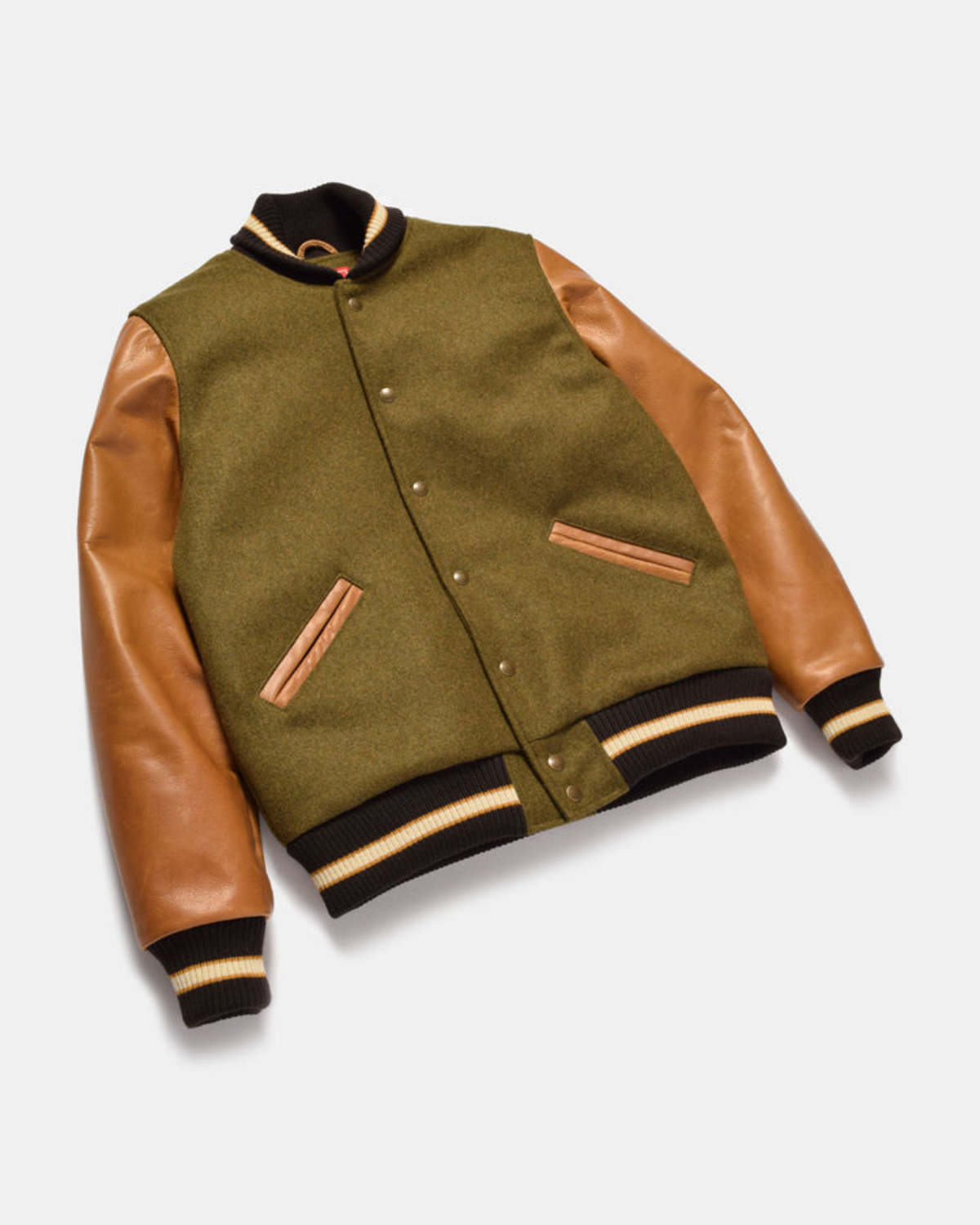 Dehen Varsity Jacket - Olive/Rust | Garmentory