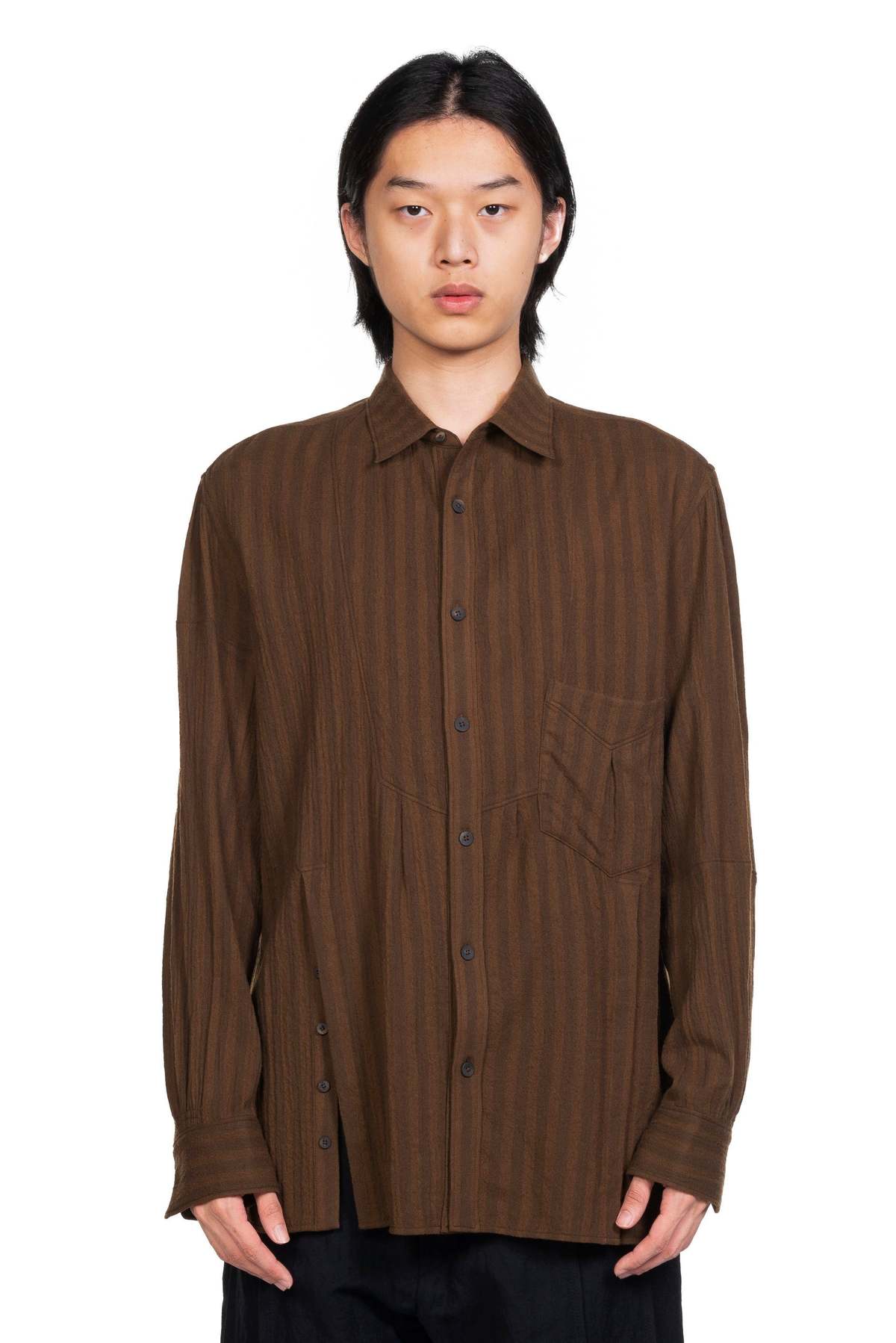 Ziggy Chen Front Slit Pocket Shirt - Brown | Garmentory
